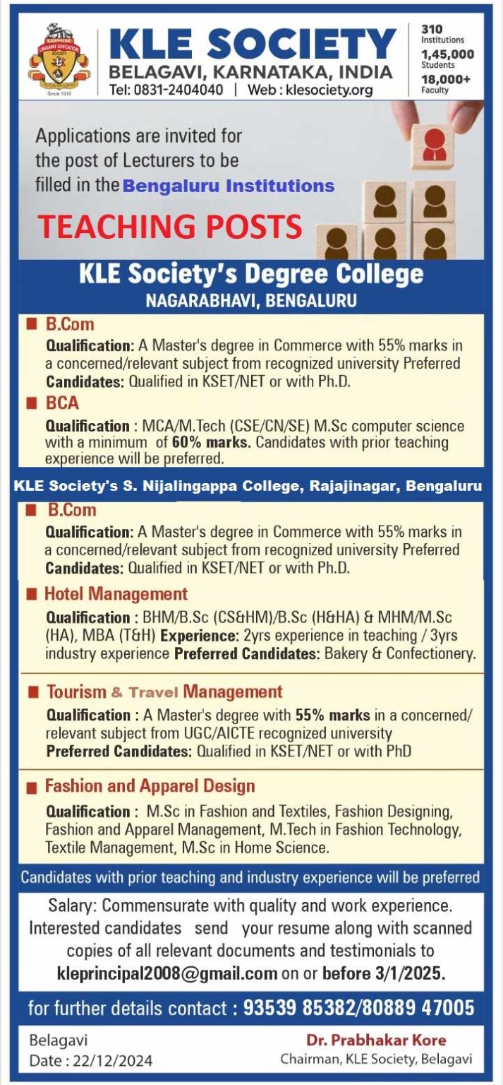 Careers - KLE'S Nijalingappa College â€“ KLE College | Rajajinagar ...